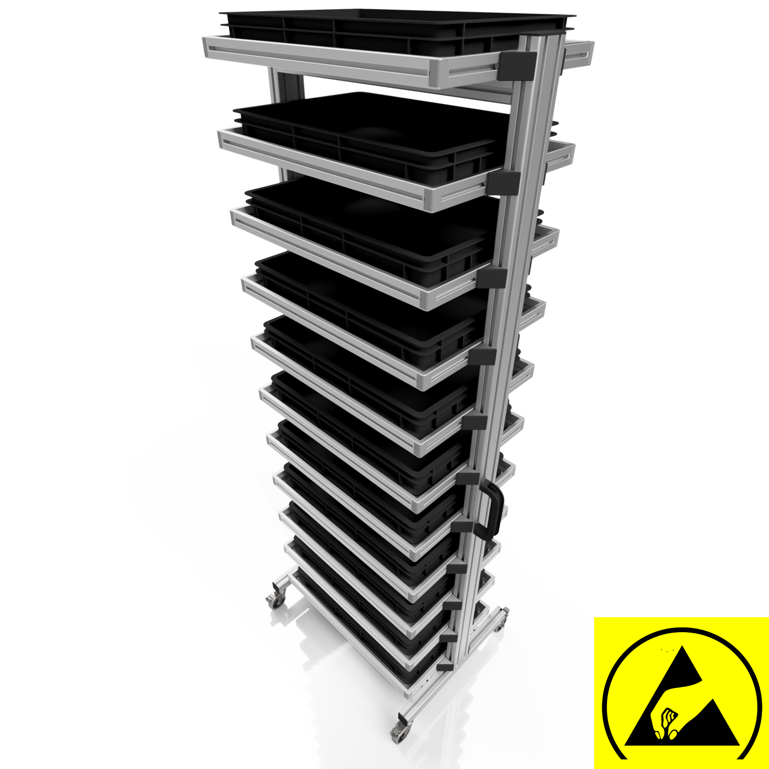 ESD system trolley for Euro containers 60 x 40 H 200 cm without pull-out | 11 x shelf, for 11 x ...